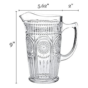 Kingrol 50 oz Glass Pitcher, Vintage Water Carafe Jug for Ice Tea, Homemade Juice, Milk, Beverages, Heat Resistant Glass Carafe for Hot/Cold Water