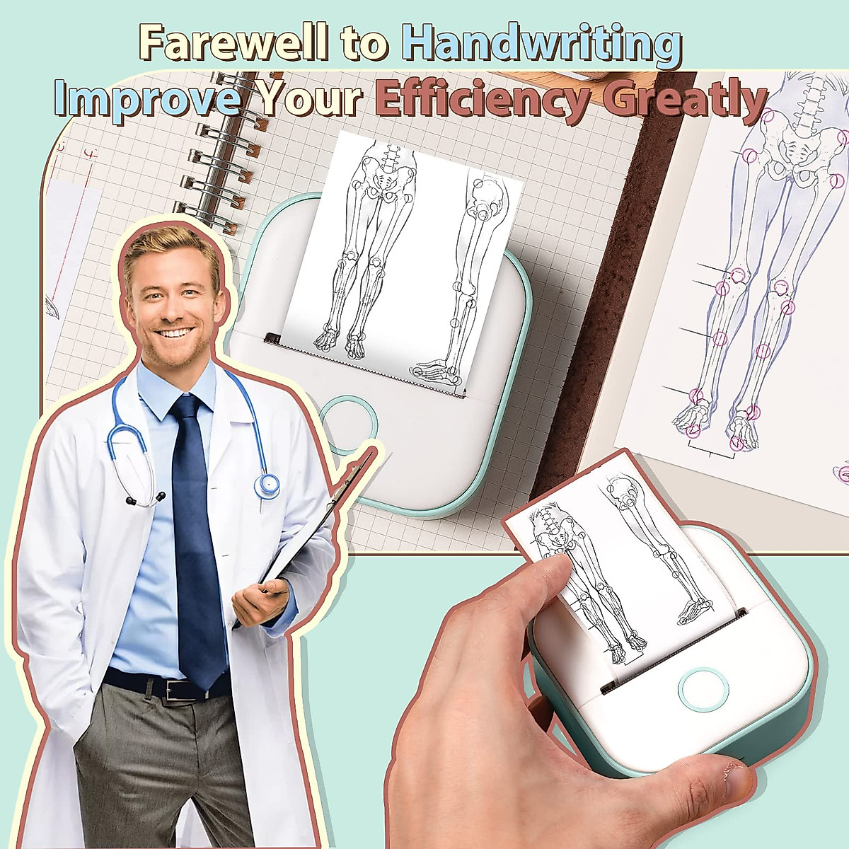 Memoking Sticker Printer - Mini Thermal Printer, T02 Sticker Maker Machine, Portable Bluetooth Pocket Phone Printer and Case, Green