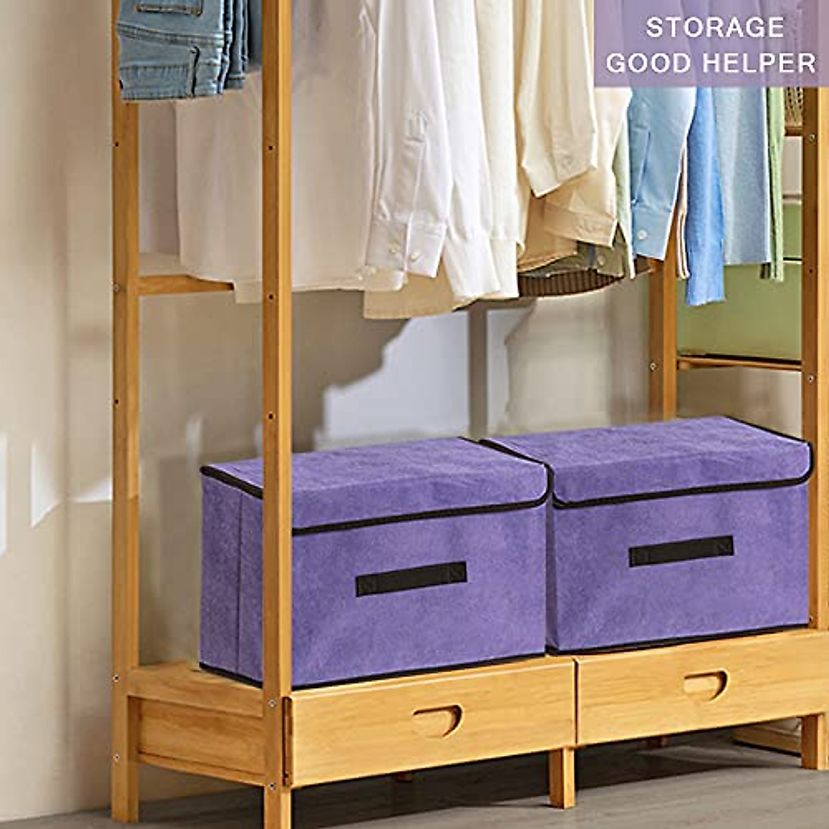 LELE LIFE Foldable Storage Box with Dustproof Lid and Handle, Foldable Storage Bin Collapsible Storage Organizer for Closet, Bedroom, Home, Purple