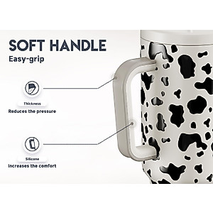 Meoky 40 oz Tumbler with Handle and Straw, Tumbler with Lid and Straw, Insulated Stainless Steel Travel Mug, 100% Leak-proof, Keeps Cold for 34 Hours or Hot for 10 Hours (Cow)