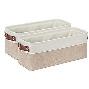 DULLEMELO Collapsible Bundle Baskets 2 Large Baskets 17"x12"x15" + 2 Narrow Baskets 15"x6"x5.5"（White&Khaki)