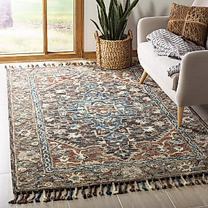 SAFAVIEH Aspen Collection Area Rug - 8' x 10', Charcoal & Light Brown, Handmade Boho Braided Tassel Wool, Ideal for High Traffic Areas in Living Room, Bedroom (APN112A)