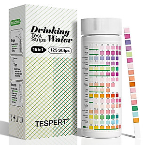 Water Testing Kits for Drinking Water: 125 Strips 16 in 1 Well and Drinking Water Test Kit, TESPERT Water Test Strips with Hardness, pH, Lead, Iron, Copper, Chlorine, and More