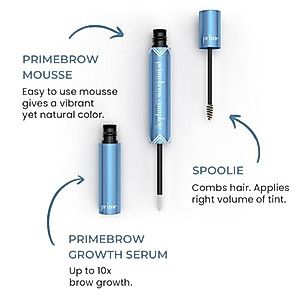 Prime Prometics PrimeBrow Complete – 3-in-1 Eyebrow Care for Mature Women – Eyebrow Mousse Tints, Magic Spoolie Brush Shapes, Eyebrow Growth Serum Fills Bald Spots (Taupe)