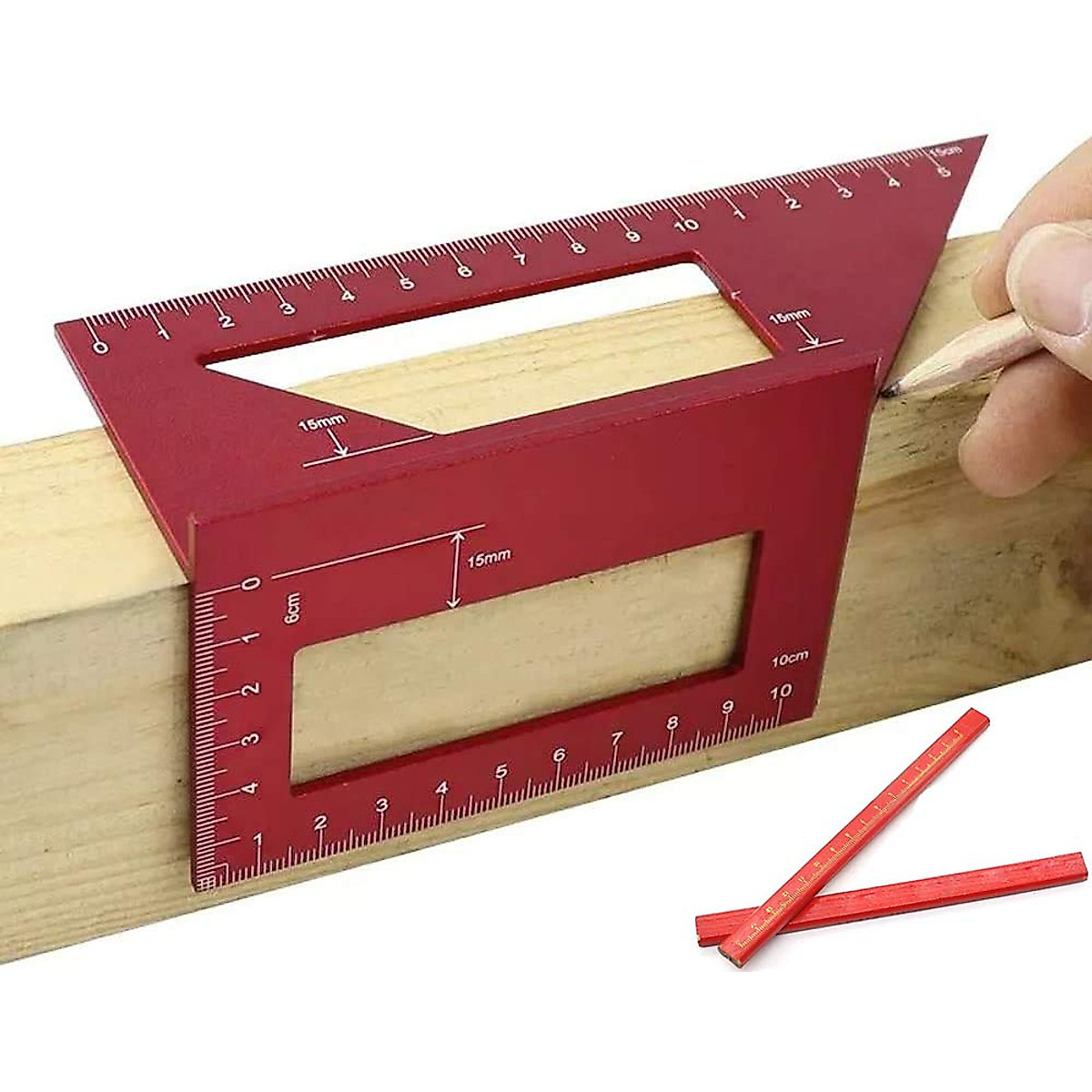 Aluminum Alloy square for woodworking Miter Scriber T Ruler 45/90 Degree Angle Ruler Angle Protractor Gauge with 2 Woodworking pencils