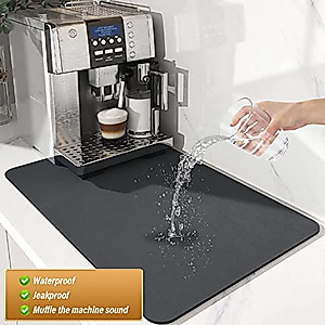 2Pcs Coffee Mat Hide Stain, 15.7*19.7 Inch PU Surface Inner Water Absorted Non Slip Rubber Backed Dish Drying Mat for Kitchen, Coffee Mats for Countertop Fit Under Coffee Machine Coffee Pot