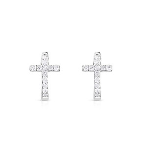 Natalia Drake Tiny Cross Huggie 1/4 Cttw Diamond Hoop Earrings for Women in Rhodium Plated 925 Sterling Silver
