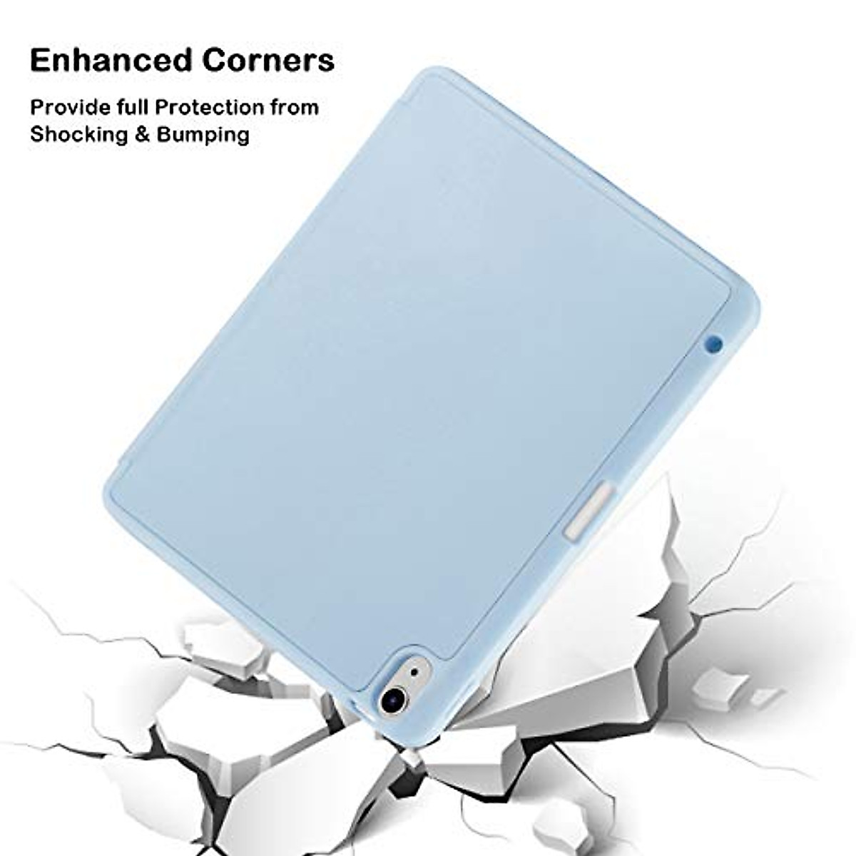 SIWENGDE for iPad Air 5th/4th Generation 2022/2020 10.9 Inch Case with Pencil Holder [Support iPad 2nd Pencil Charging and Touch ID], Trifold Stand Smart Cover with Soft TPU Back(Light Blue)