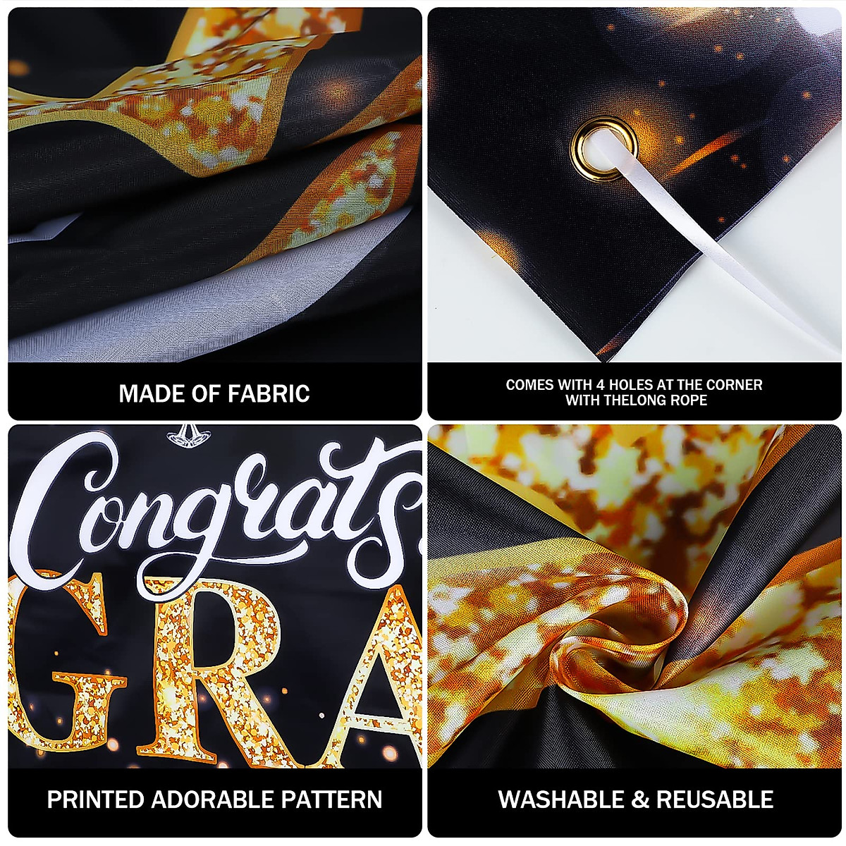 Aaskuu Graduation Banner 2024 Black and Gold - 72.8x43.3 Inch, Congrats Grad Banner for Graduation Party Decorations, Large Congratulations Banner Class of 2024 Graduation Backdrop