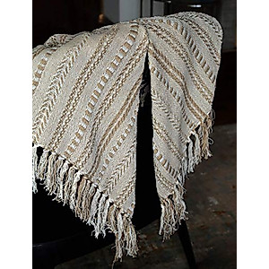 Farmhouse Throw Blanket Boho Living Room Decor Brown Cotton Stripe Cozy Bed Blankets with Fringe Soft and Luxury for Couch, Chair & Everyday Use - 50 x 60 Inches