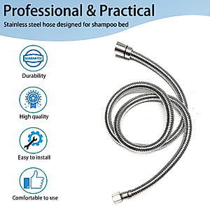 2 Packs Shampoo Bowl Hose, 1/2" Thread to 1/4" Thread Nut Stainless Steel Shampoo Hose for Professional Salon Shampoo Bowl, Sink Faucet and Sprayer Head Replacement Part