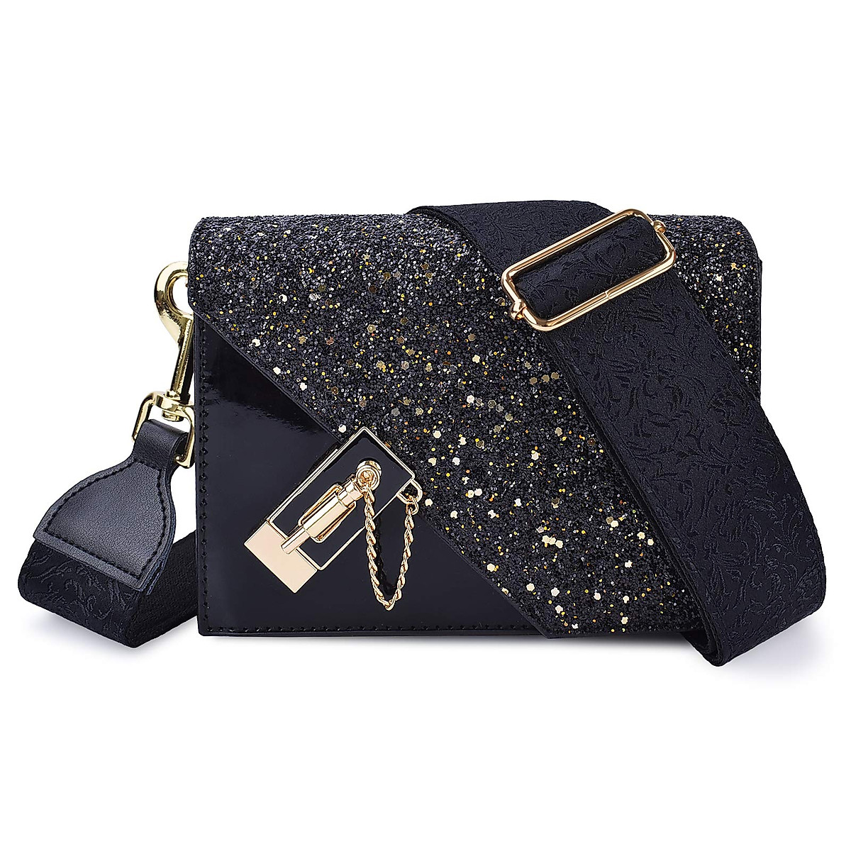 CLOUDMUSIC Handbag Strap Replacement Crossbody Strap Purse Strap For Women Girls(Black Leaves)