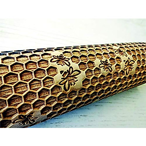 HONEYCOMB EMBOSSING ROLLING PIN LASER ENGRAVED ROLLING PIN WITH BEES PATTERN FOR HOMEMADE COOKIES