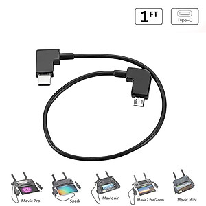 F'wode Micro USB to Type C Data Cable, 11.8 inch 90 Degree Video Data Cable for DJI Mavic 2 Zoom/Mavic 2 Pro/Mavic Mini/Mavic Mini 2/Mavic Air/Mavic Pro/Mavic Pro Platinum/Spark for Cellphone/Tablet