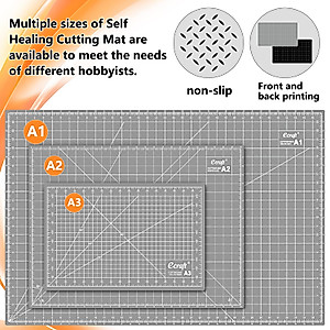 Ecraft Self Healing Cutting Mat:18"x12" Double Sided 5-Ply Hobby Mat, A3 Rotary Cutting Sewing Mat for Crafts, Fabric,Sewing,Quilting,Scrapbooking,Projects,Grey/Black