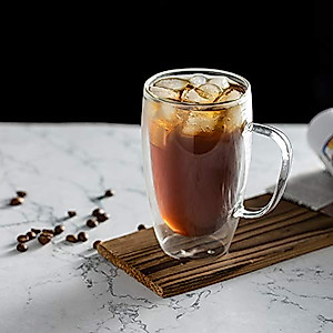 MEWAY 16oz/6 pack Coffee Mugs, Thickened Clear Glass Double Wall Cup with handle for Coffee, Tea, Latte, Cappuccino (16 oz，6)