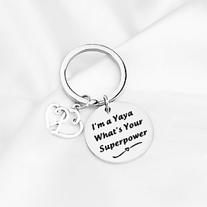 PLITI Yaya Gifts Grandma To Be Gifts New Grandparents Jewelry Yaya Mothers Day Gifts from Granddaughter Pregnancy Announcement Gifts I'm a Yaya What's Your Superpower Keychain (Yaya Superpower)