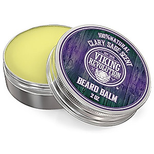 Viking Revolution Beard Balm with Clary Sage Scent and Argan & Jojoba Oils - Styles, Strengthens & Softens Beards & Mustaches - Leave in Conditioner Wax for Men