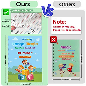 Monking 4Pc Large Magic Practice Copybook for Kids,Handwriting Practice Book 4 Pack with Pen Refill English Cursive Calligraphy Reusable Age 3-8 ，11.4x8.3Inch (4pc+2 pen)
