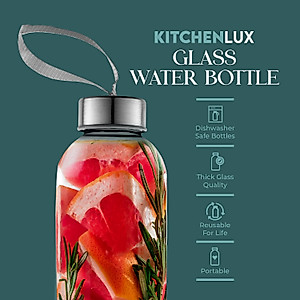 Kitchen Lux 24oz Glass Water Bottles – Pack of 4 – Nylon Protective Sleeves, Airtight Screw Top Lids, Portable Carrying Loops - Lead, PVC and BPA Free - Water, Smoothie, Juicer, and Beverage Glasses