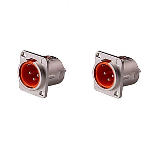 GDQLCNXB XLR Male Jack 3 Pin Panel Mount Jacks,XLR Male Connector 4 Pcs, Silver Metal Housing，Inner Shell Orange.