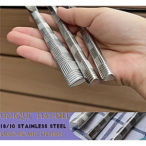 Thomaso 18-piece Hammered Silverware Set,Creative Triangle Handle Titanium Plating Stainless Steel Flatware Service for 6, Silver Spoons and Forks Set,Unique Triangle Cutlery Set, Dishwasher Safe