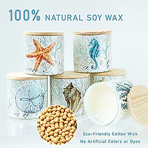 Jar Candles Scented with Lid Gift Set of 6 Ocean Theme Jar Different Fragrance Candles Soy Wax Aromatherapy Jar Candles Take Harsh Smells Away Candles for Home Scented Stress Relief and Relaxation