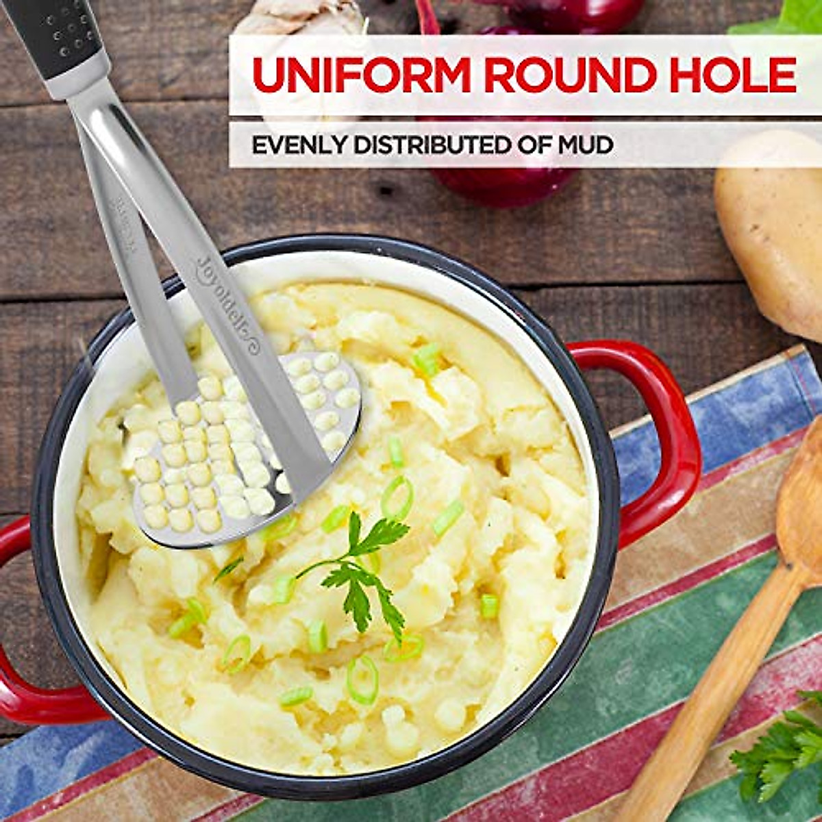 Joyoldelf Heavy Duty Potato Masher, Stainless Steel Integrated Masher Kitchen Tool & Food Masher/Potato Smasher with Non-slip Handle, Perfect for Bean, Vegetable, Fruits, Baby Food, Avocado, Meat