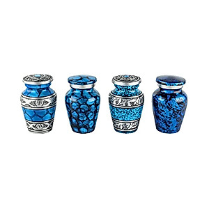 Shared Memories Cremation Urns for Human Ashes - 4 Small Keepsake Mini Urns for Human Ashes | Beautiful Engraved Funeral Urn for Human Ashes in Keepsake Box (Blue, 4)