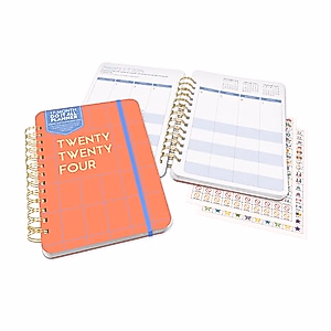 Orange Circle Studio Do It All 2024 Weekly Planner, 17-Month Wire-O Bound Calendar Book with Dotted Grid Week-Per-Spread View & To-Do Lists, Appointment, Budget & Goal Tracker for School/Work, Coral
