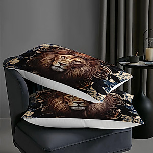 AILONEN 3D Lion King Comforter Set Queen Size, 3D Gold Rose Bedding Set,African Safari Animals Fitted Bed in a Bag for Kids Teens,Crown Lion Duvet Set,1 Quilt and 2 Pillowcases,3 PCS