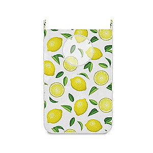 Fresh Lemon Leaves Door Hanging Laundry Hamper Bag Yellow Orange Slices Fruit Space Saving Wall Large Laundry Basket Storage Dirty Clothes Bags with Bottom Zippers Hooks For Bathroom Bedroom 1 Pcs