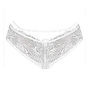 Women's Lace Patchwork Panties See Through Briefs Bowknot Soft Lingerie Criss Cross Invisible Panty Sexy Nightwear White