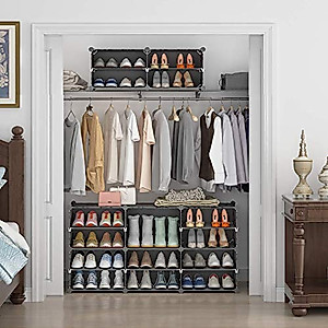 KOUSI 40-Pairs Shoe Rack for Entryway Shoe Storage Space Saver Plastic Shoe Organizer Narrow Standing Expandable for Heels, Boots, Slippers,Black