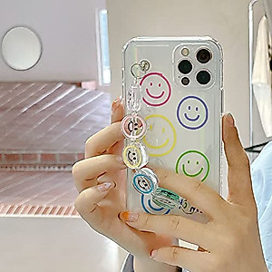 aaknhen Cartoon Cute Smiley Face Clear Phone Case Compatible with iPhone 12 Case with Crystal Pretty Cartoon Smile Bracelet Soft Silicone Clear Shockproof Bumper Case(Iphone12)