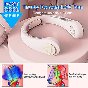 WOOLALA [2022 Newly] Built-in Cooling Chip Personal AC Neck Fan Truely Air Conditioner Hands-Free Wearable Fan for Quick Cool Down, 4000mAh USB Rechargeable Portable Fan for Daily Use