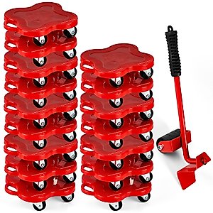 17 Pcs Furniture Mover with Wheels Furniture Lifter Set, Red 360 Degree Rotation Wheels Furniture Dolly Heavy Furniture Roller Move Tools Moving Wheels for Appliance Table Refrigerator Cabinet Sofa