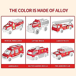 TEMI Toddler Toys for 3 4 5 6 Years Old Boys, Die-cast Emergency Fire Rescue Vehicle Transport Car Toy Set w/Play Mat, Alloy Metal Fire Truck Toys Set for Age 3-9 Toddlers Kids Boys & Girls