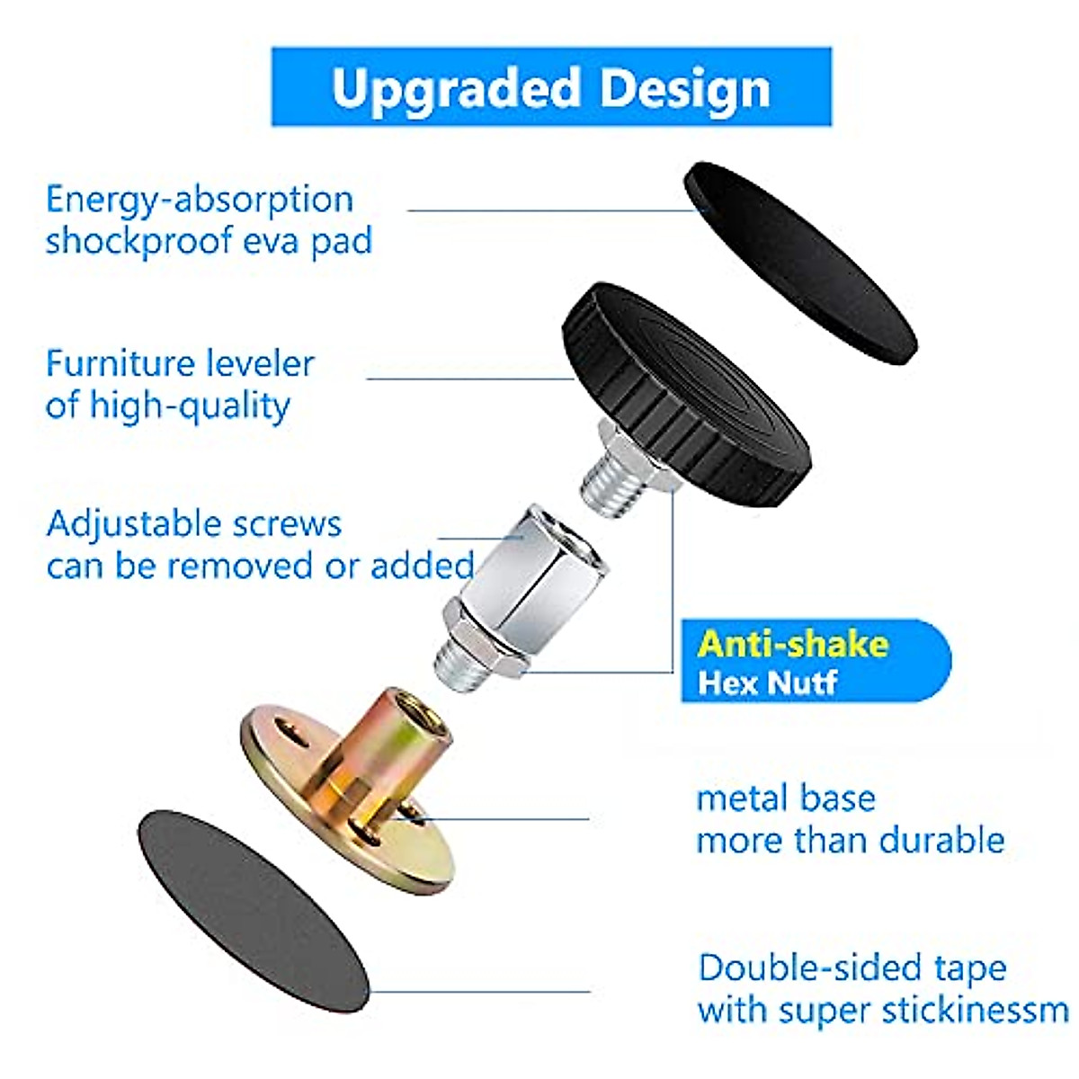 Adjustable Threaded Bed Frame Anti-Shake Tool for Bed, Headboard Stoppers Fixer, Headboard Stoppers，Easy Install (30-68mm,4 Pack)