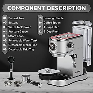 Espresso Machine, Expresso Coffee Machines with Steamer, Cappuccino Machine, Upgraded 15 Bar Espresso Machine Maker with Milk Frother for Cappuccino Latte Macchiato, Christmas Coffee Gifts,1450W