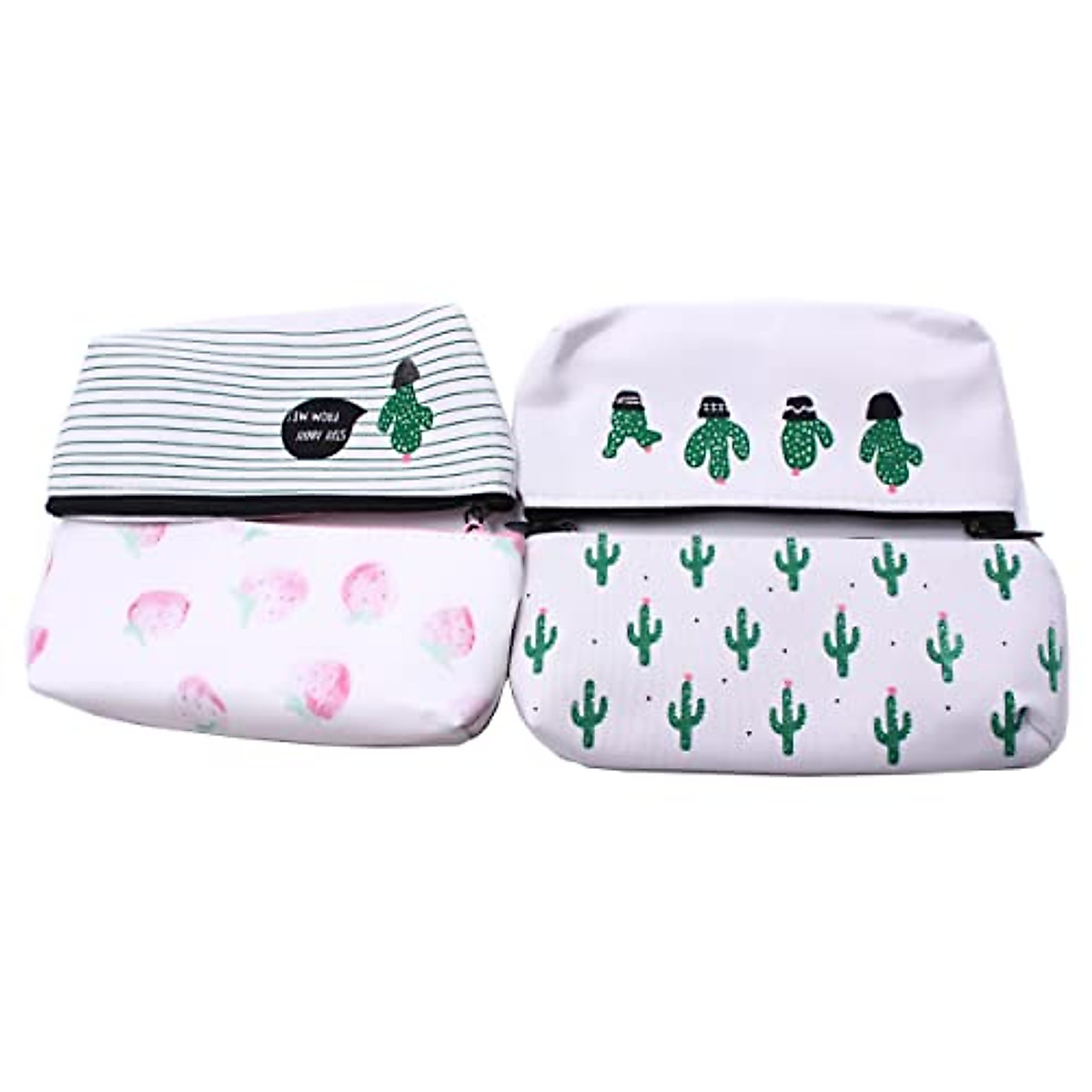 Set of 4 Cute Cactus Canvas Pencil Case Strawberry Pastoral Organizer Makeup Cosmetic Pouch Holder by SPADORIVE