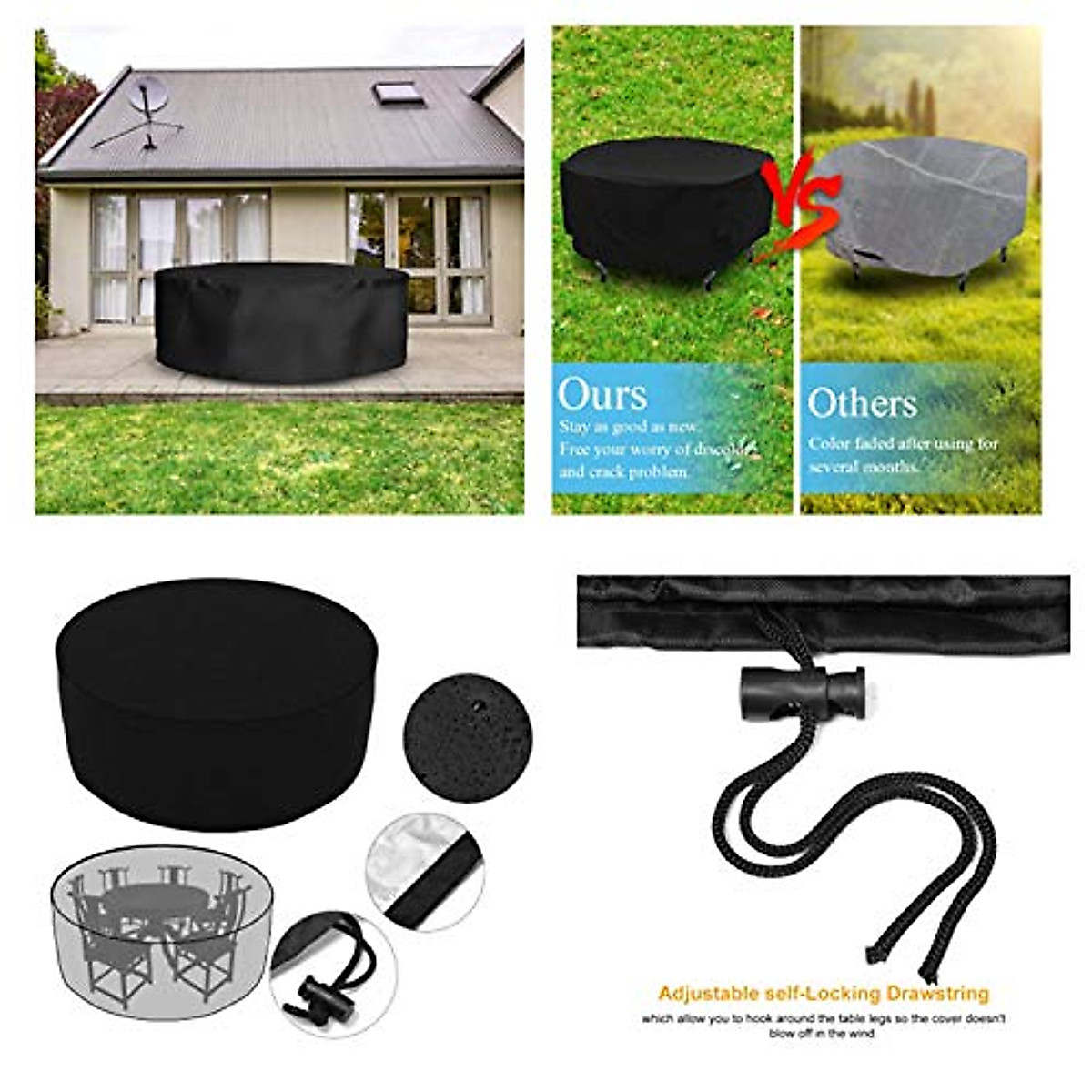 Iptienda Patio Furniture Covers, Round Patio Table and Chairs Set Cover Outdoor Duck Covers Furniture Cover Waterproof 73" D x 43" H