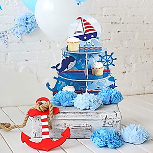 1 X Nautical Sailor Cupcake Holder Stand Size: 16" x 12" diam. by Fun Express blue and white