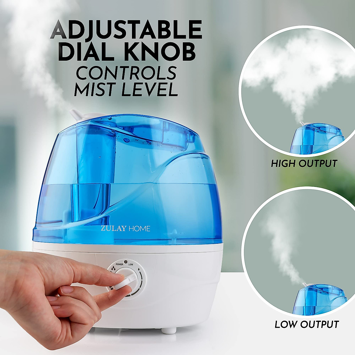 Zulay Cool Mist Humidifiers (2.2L Water Tank) - Quiet Ultrasonic Humidifiers For Bedroom with Auto-Shutoff Feature - Air Humidifier For Plants, Babies Nursery and Kids Room (Blue)