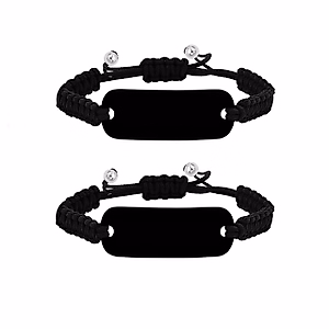 Custom Name Identity Bracelet for Dementia, Handmade Personalized Name ID Bar bracelet for Mother Father Grandma Grandpa Y1464-4D (2Pieces:Black+Black)