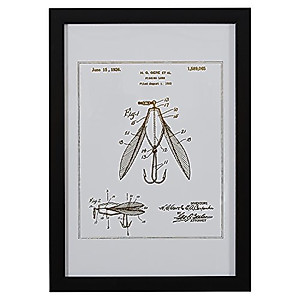 Amazon Brand – Stone & Beam Modern Gold Ink Reprint of Fishing Lure Patent Wall Art, Black Frame, 15" x 21"