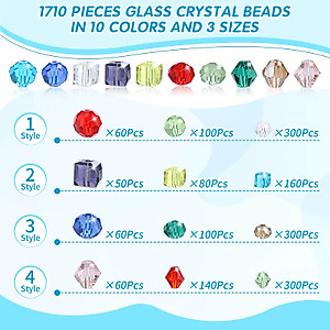 cridoz 1710 Pieces Crystal Glass Beads for Jewelry Making and Crafts, Colorful Beads for Bracelets, DIY Crafts and Home Ornaments