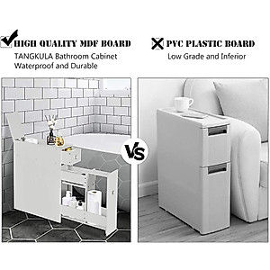 FANTASK Slim Bathroom Storage Cabinet, Toilet Narrow Floor Organizer w/Toilet Tissue Magazine Shelf Holder & 2 Slide Out Drawers, Corner Storage Cabinet for Home Bathroom Living Room, White