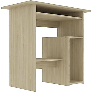 vidaXL Engineered Wood Desk with Keyboard Tray and PC Shelf, Space-Saving Home Office Desk, Easy to Clean, Modern Design in Sonoma Oak Finish