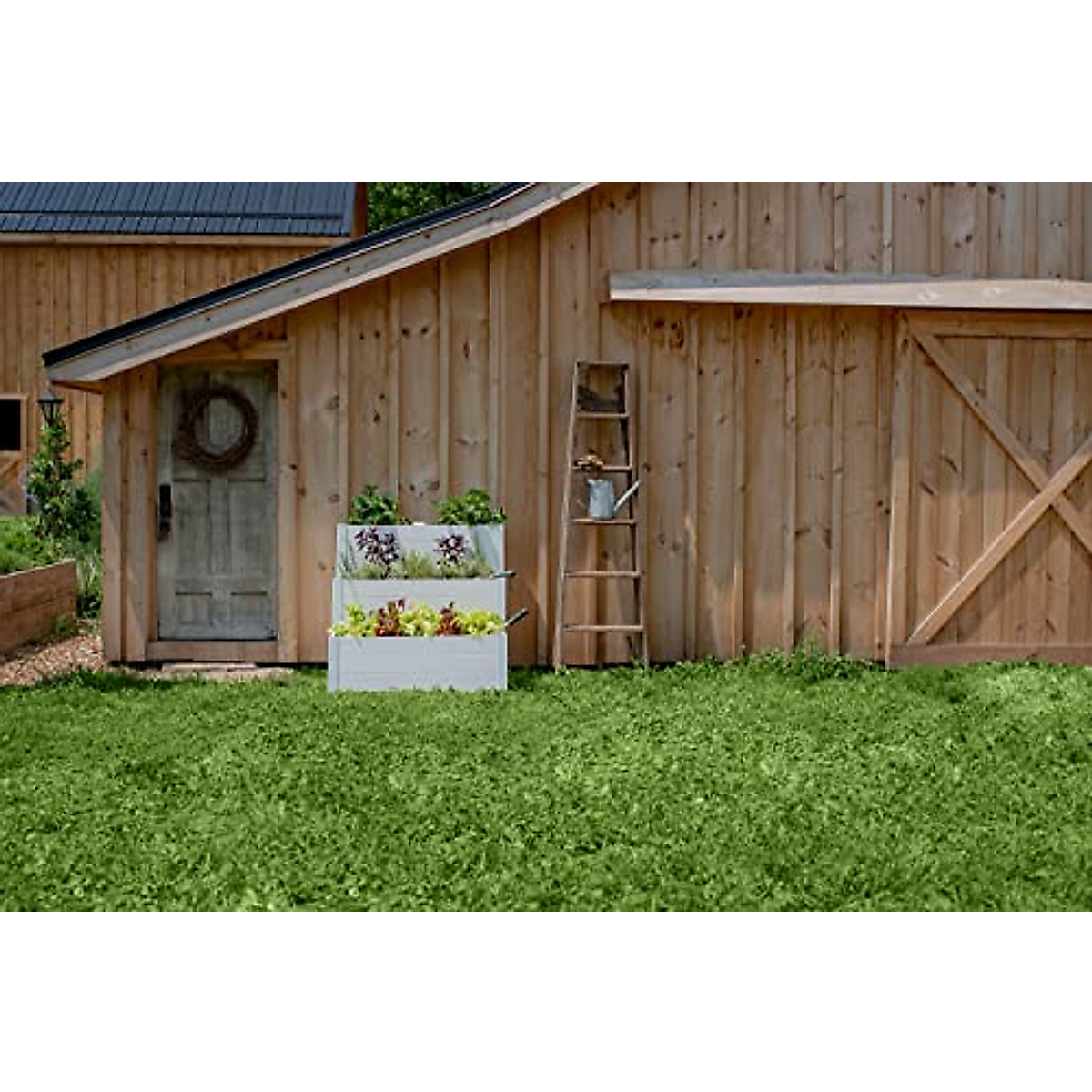 Vita Classic 33 inch x 33 inch Tiered Cascading Keyhole Garden with Composting Basket, White Vinyl, PVC, BPA and Pthalate Free, VT17109
